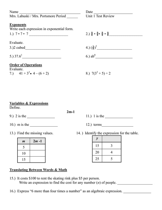 Unit 1 review packet | PDF