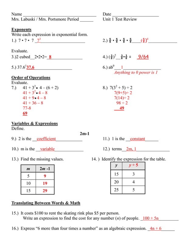 Unit 1 review packet | PDF
