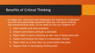 Introduction to critical thinking and its processes | PPTX