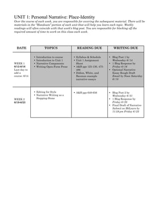 Unit 1 schedule | PDF
