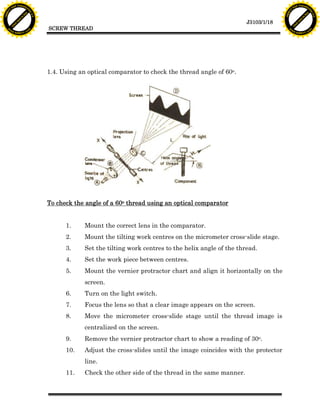 Optical Comparator Thread Chart