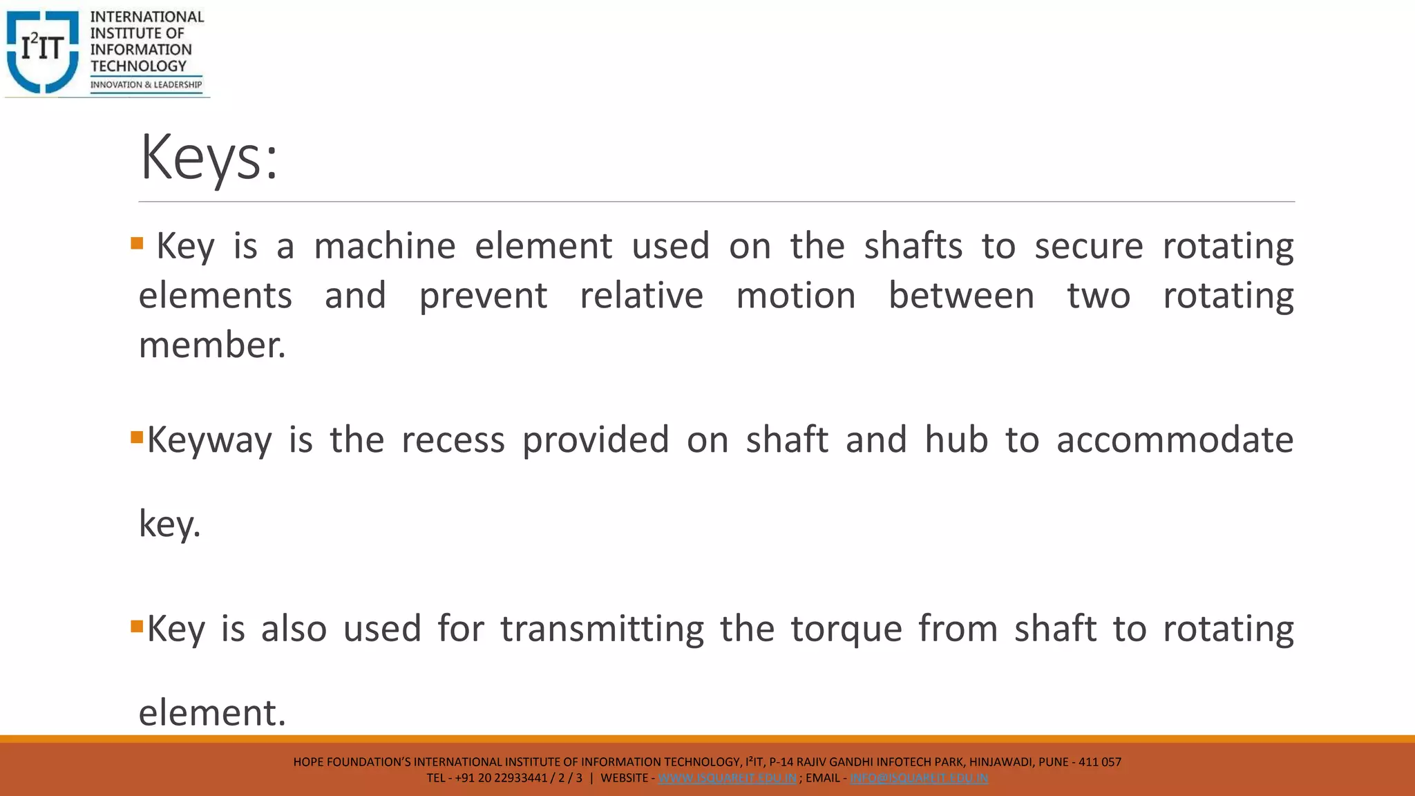 Introduction to Machine: Shaft and Keys | PPTX