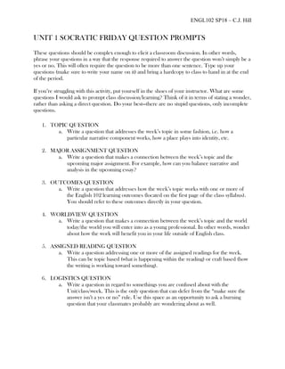 Unit 1 socratic question prompts | PDF