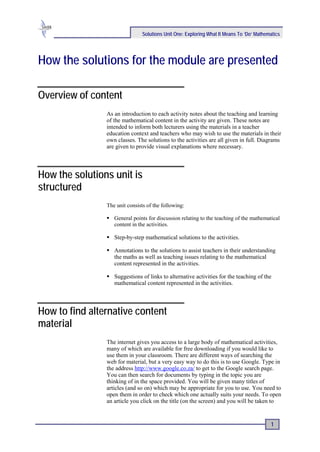 Ace Maths: Solutions Unit One - Exploring What It Means to 'Do' Mathematics (pdf) | PDF