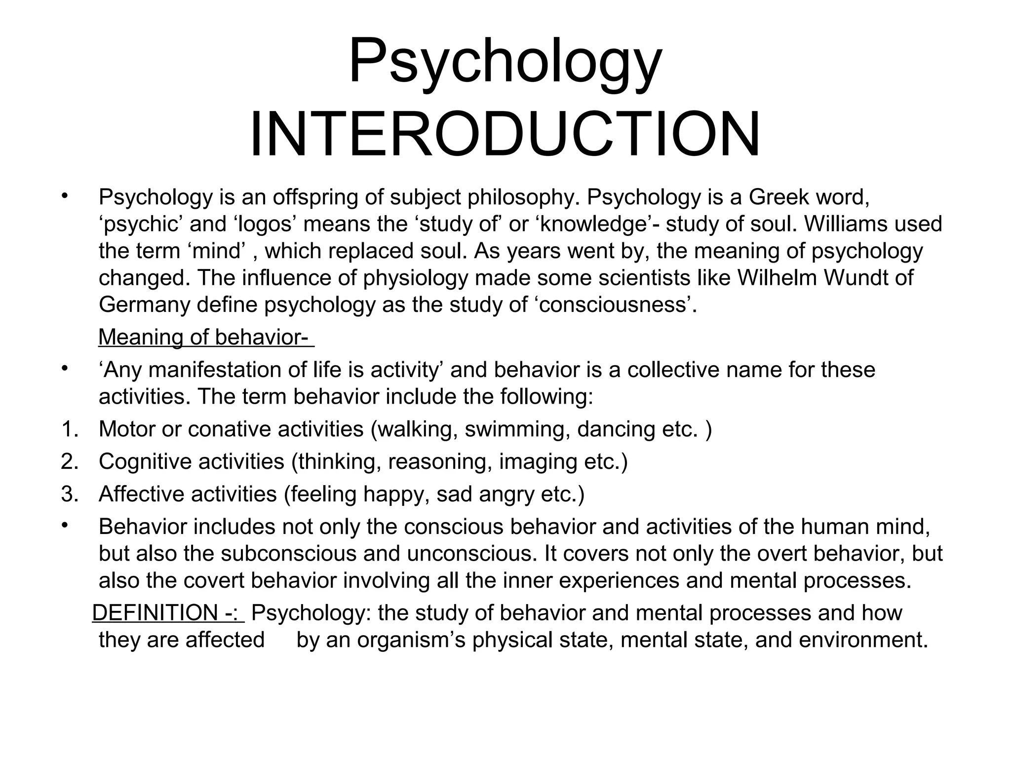 INTRODUCTION OF PSYCHOLOGY | PPT