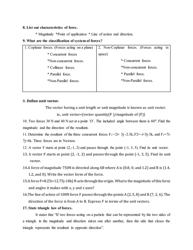Unit 1 statics of particles | DOCX | Physics | Science
