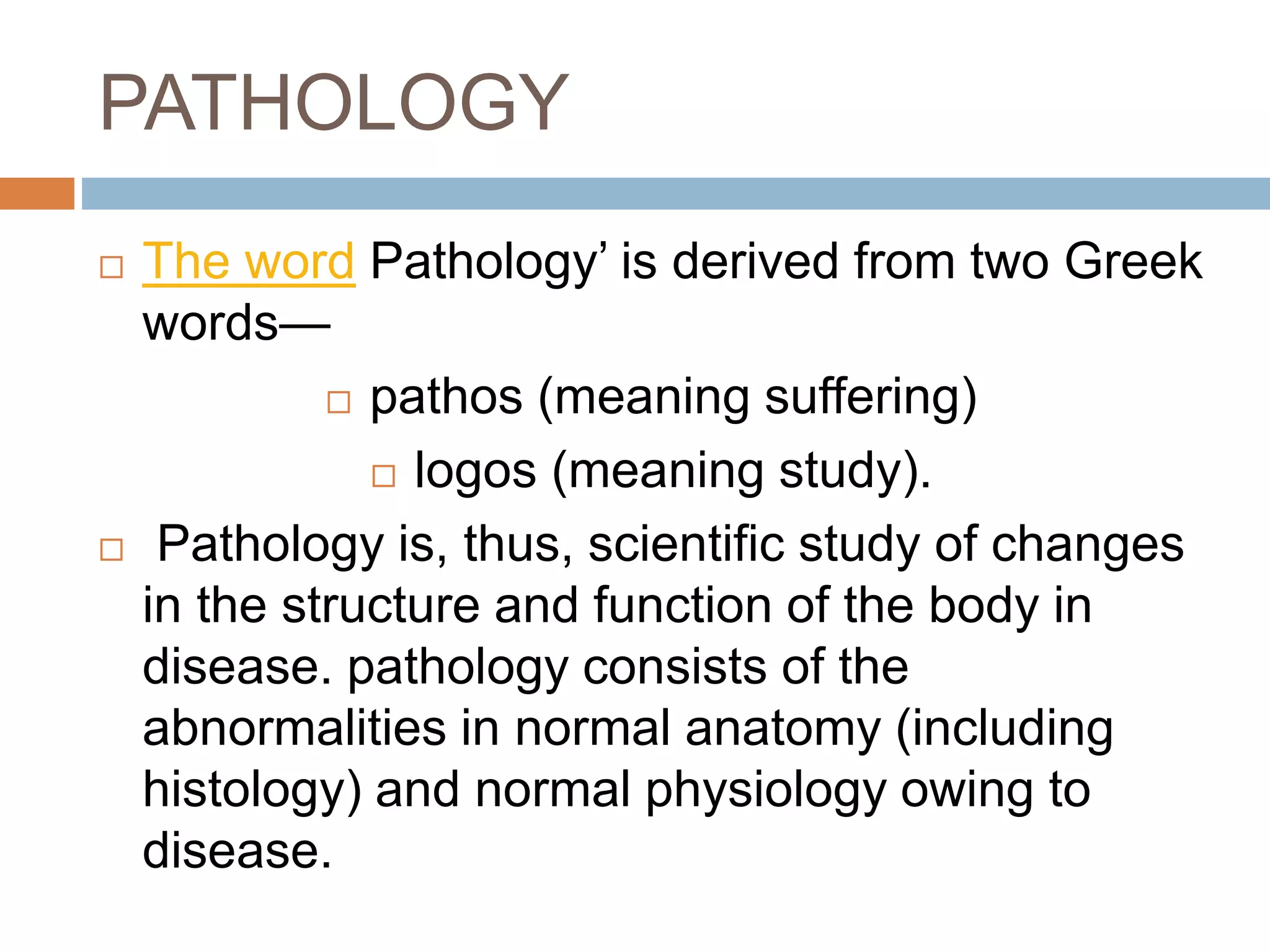 UNIT 1st INTRODUCTION OF PATHOLOGY FOR NURSES | PPTX