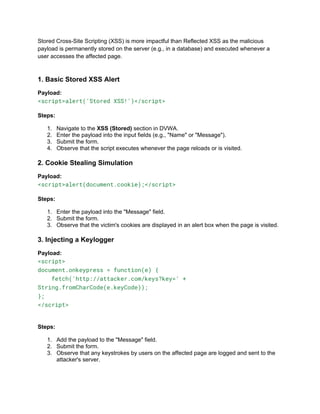 Unit 1 Stored Cross-Site Scripting (XSS) | PDF