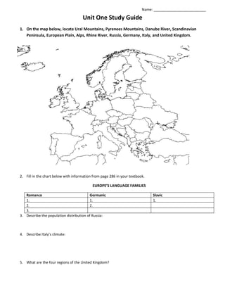 Unit 1 Study Guide For Test | DOC | Europe Travel | Travel Locations