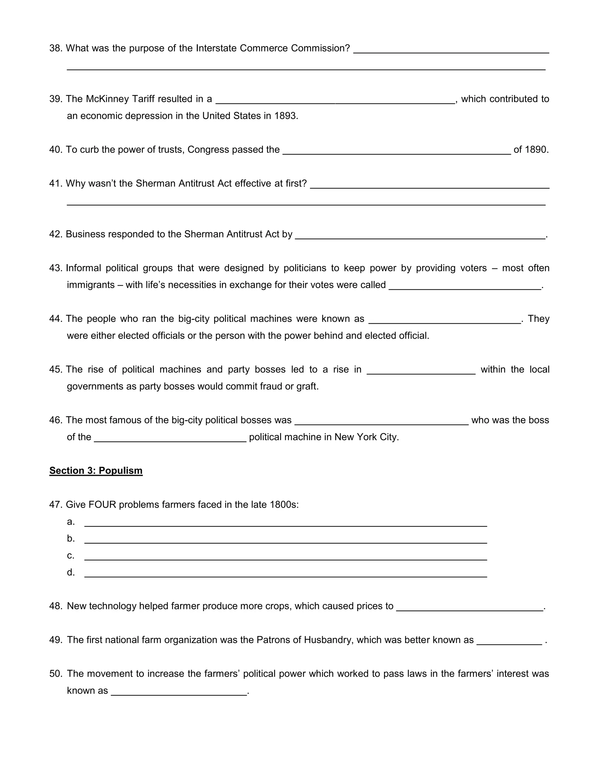 Unit 1 study guide (the gilded age) | PDF