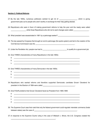 Unit 1 study guide (the gilded age) | PDF