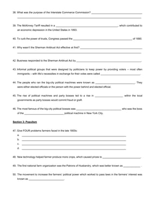 Unit 1 study guide (the gilded age) | PDF