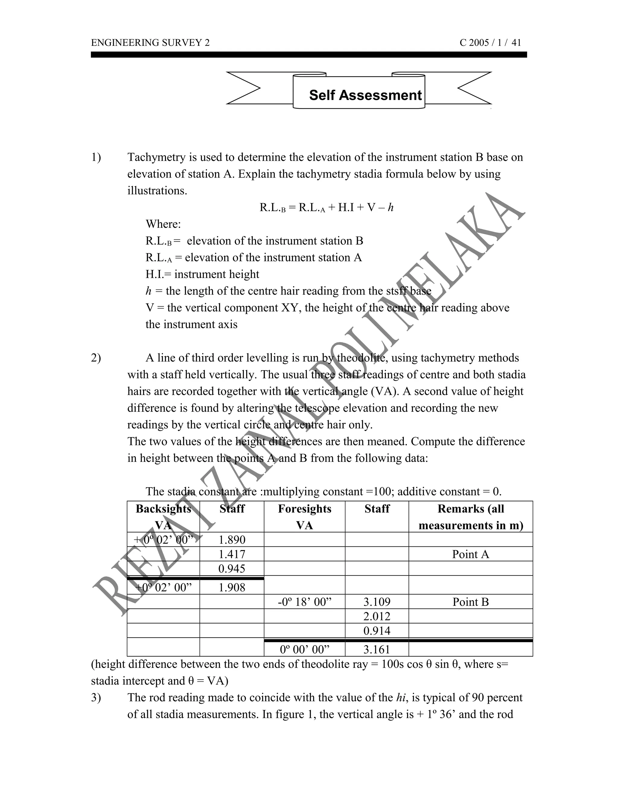 Tachymetry survey POLITEKNIK MELAKA | DOC