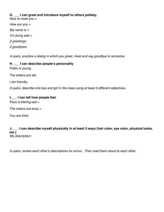 Unit 1 test review spanish | PAGES
