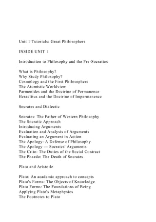 Unit 1 Tutorials Great PhilosophersINSIDE UNIT 1Intro | DOCX