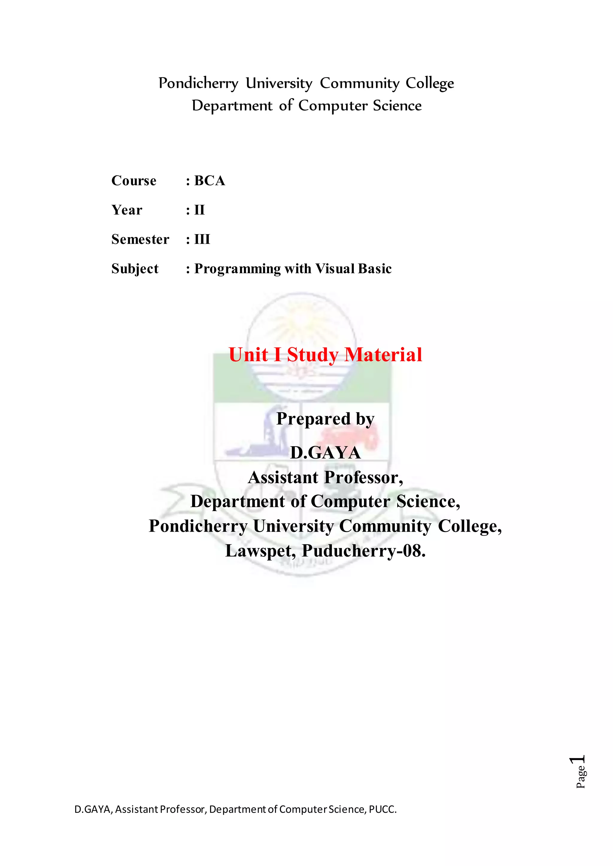 Unit 1 vb study_materials | PDF