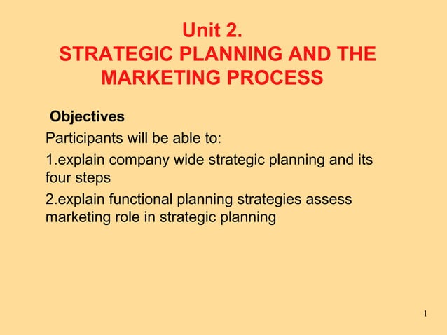 Unit 2.1 strategic planning and the role of marketing | PPT