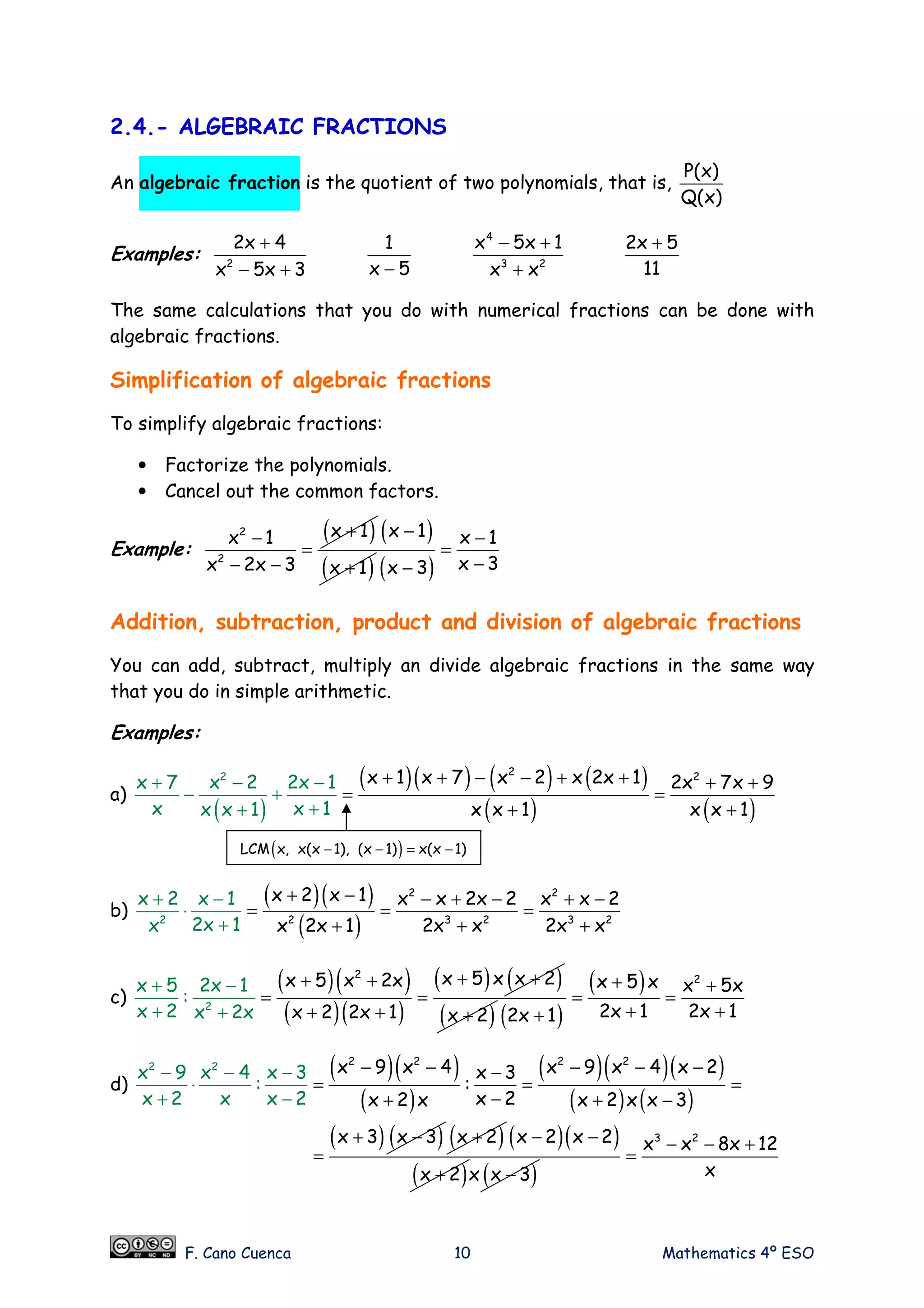 Unit2.polynomials.algebraicfractions | PDF | Physics | Science