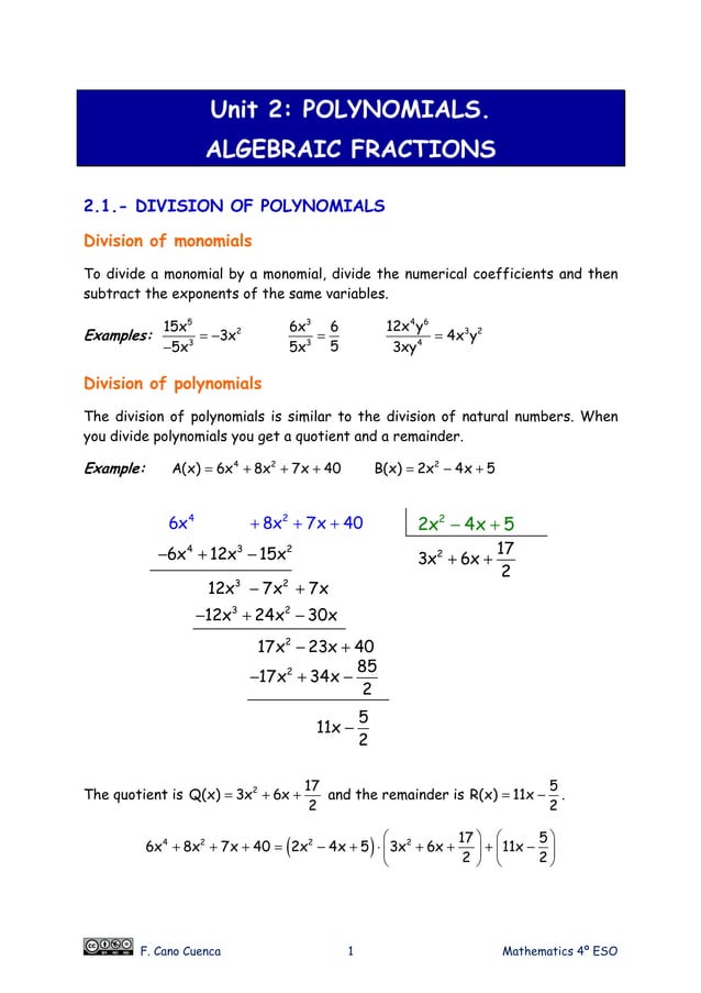 Unit2.polynomials.algebraicfractions | PDF | Physics | Science