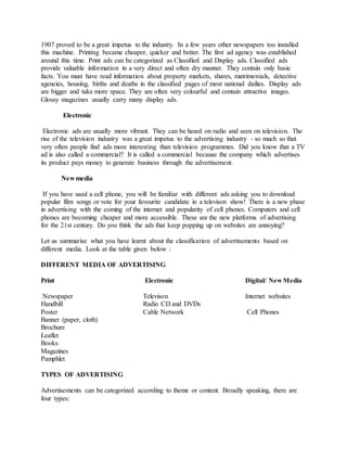 Unit 2 Role of advertising and types of advertising | PDF