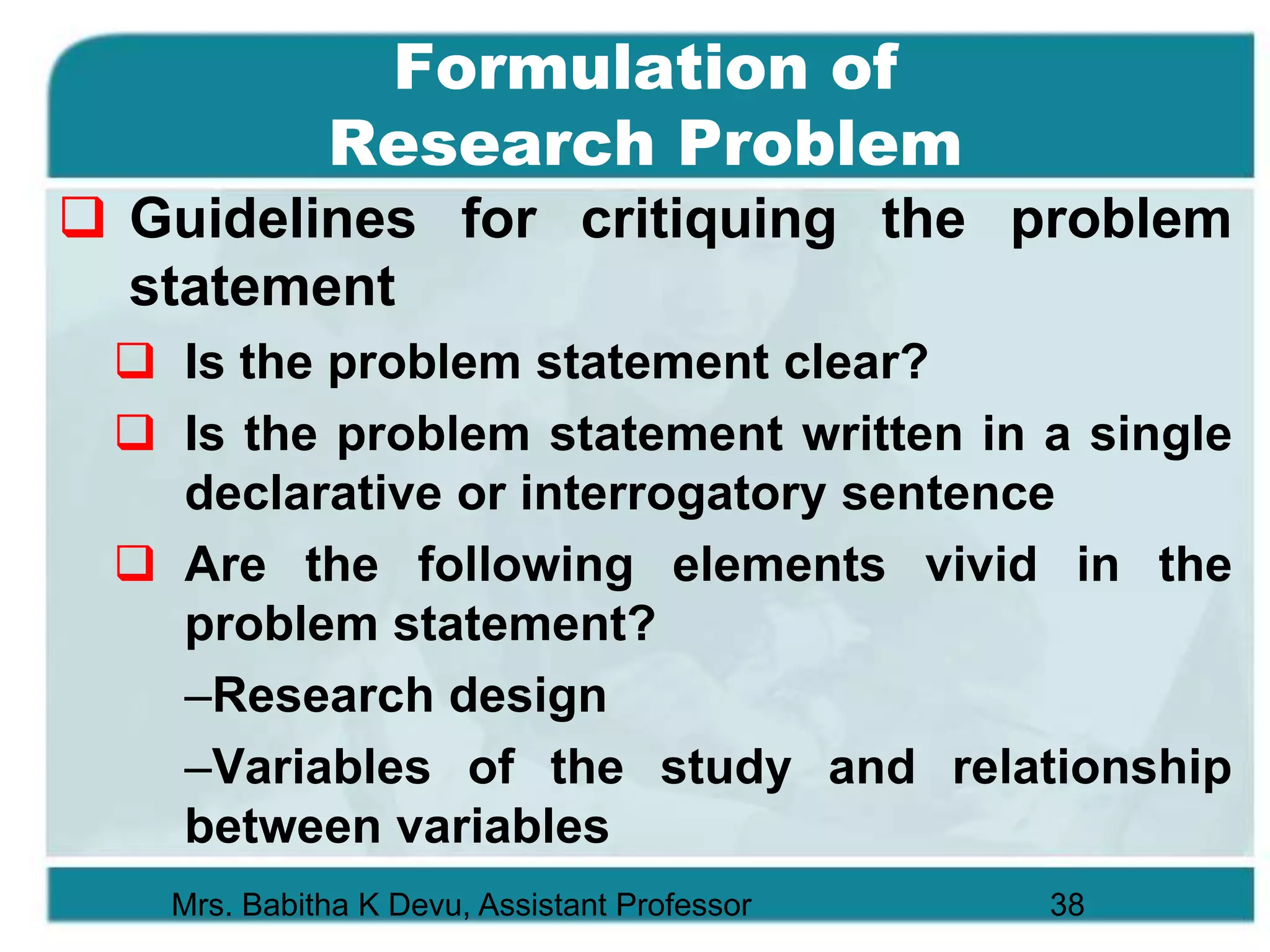 Babitha's Note on Research Problem & Objectives | PPT
