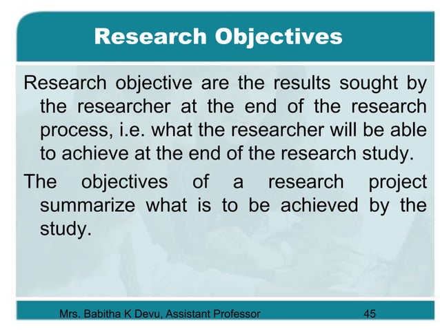 Babitha's Note on Research Problem & Objectives | PPT