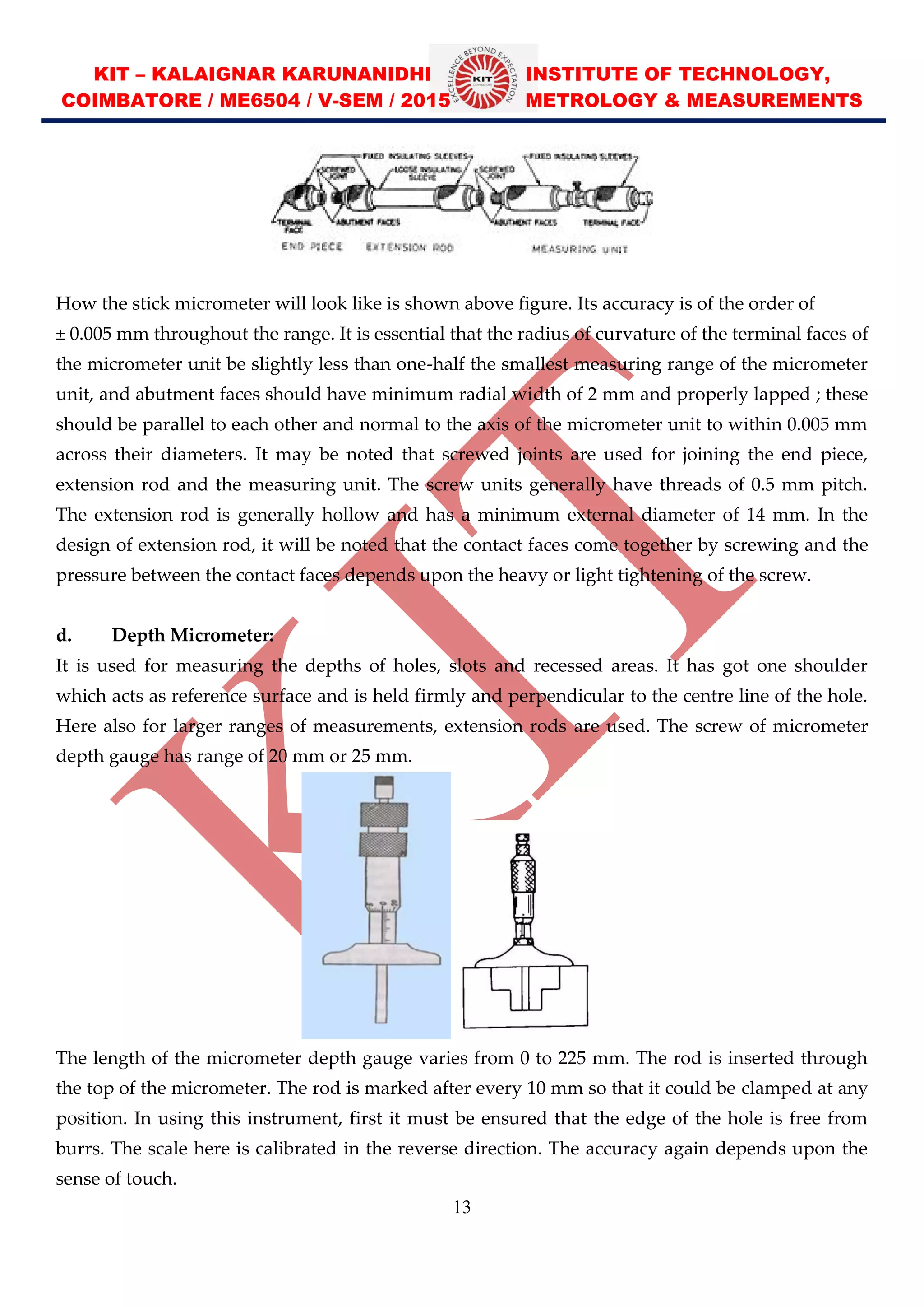 UNIT II LINEAR AND ANGULAR MEASUREMENT 9 | PDF