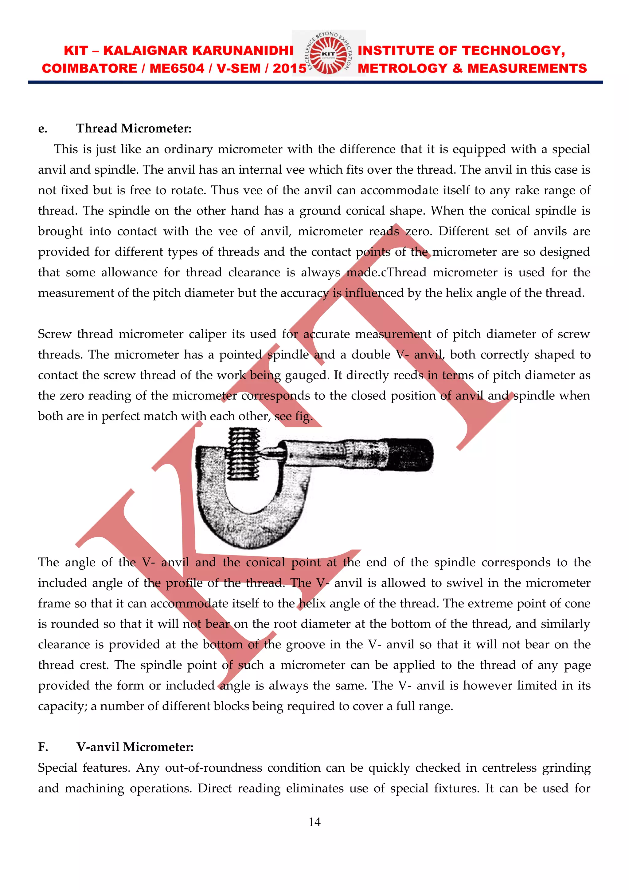 UNIT II LINEAR AND ANGULAR MEASUREMENT 9 | PDF