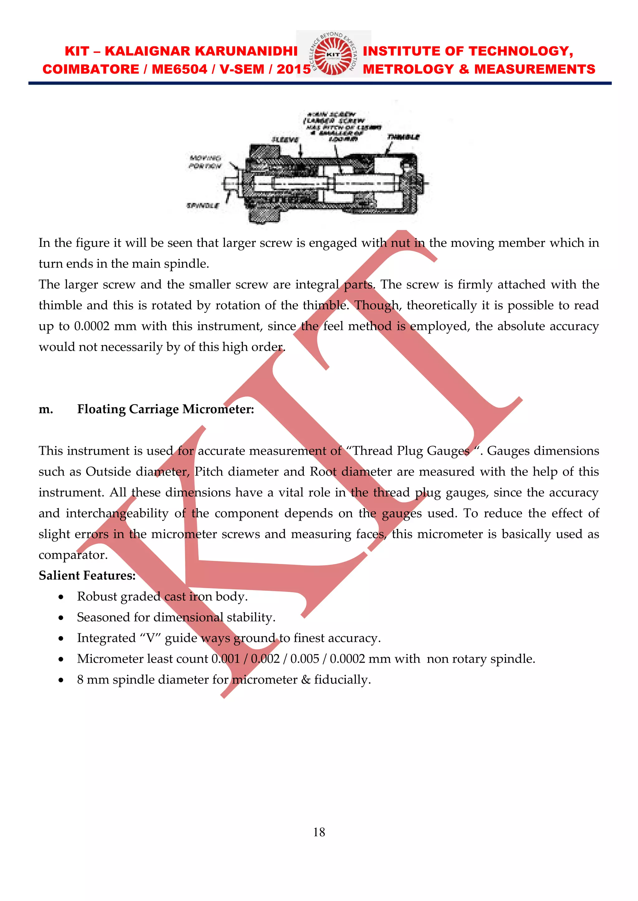 UNIT II LINEAR AND ANGULAR MEASUREMENT 9 | PDF