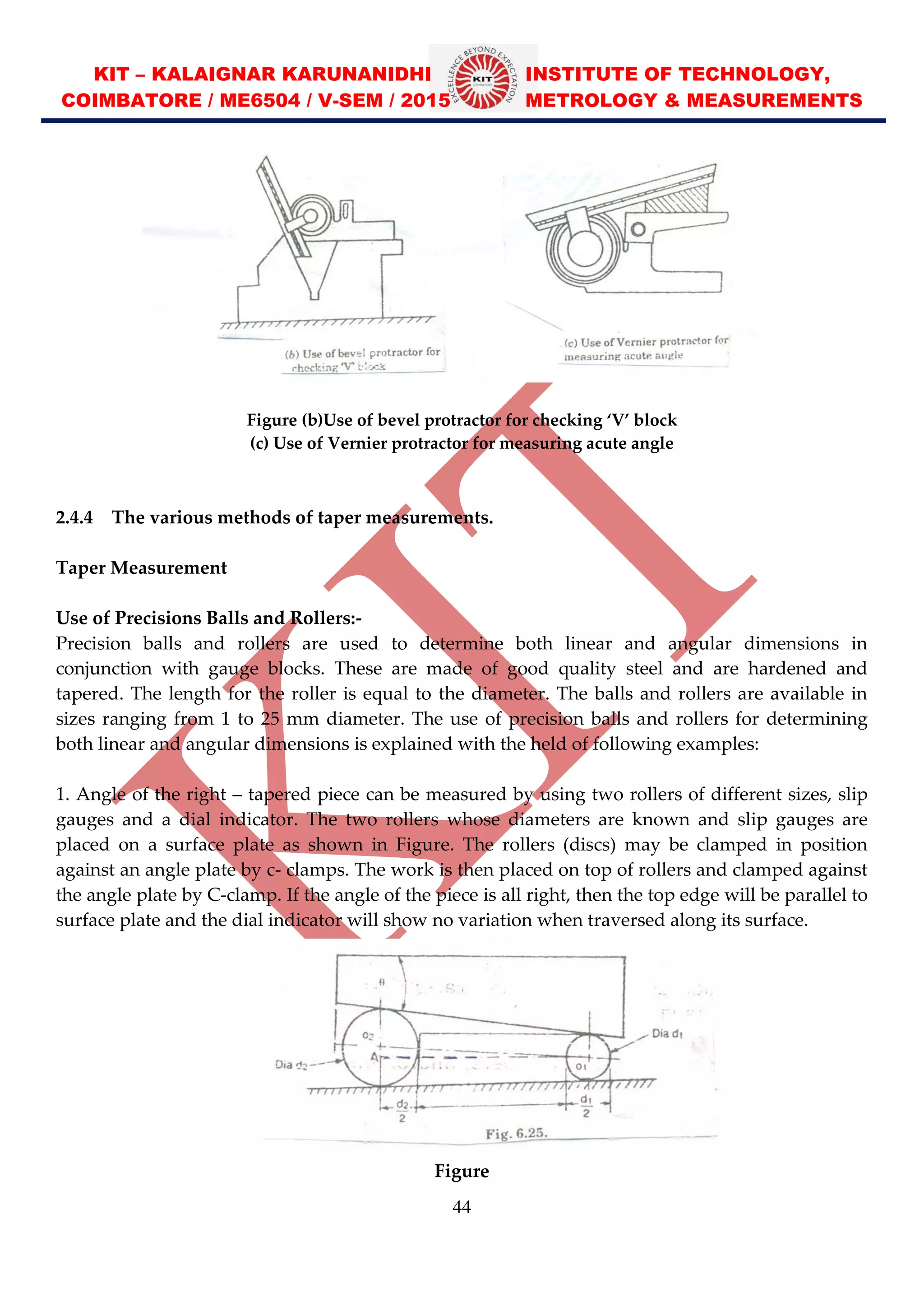 UNIT II LINEAR AND ANGULAR MEASUREMENT 9 | PDF