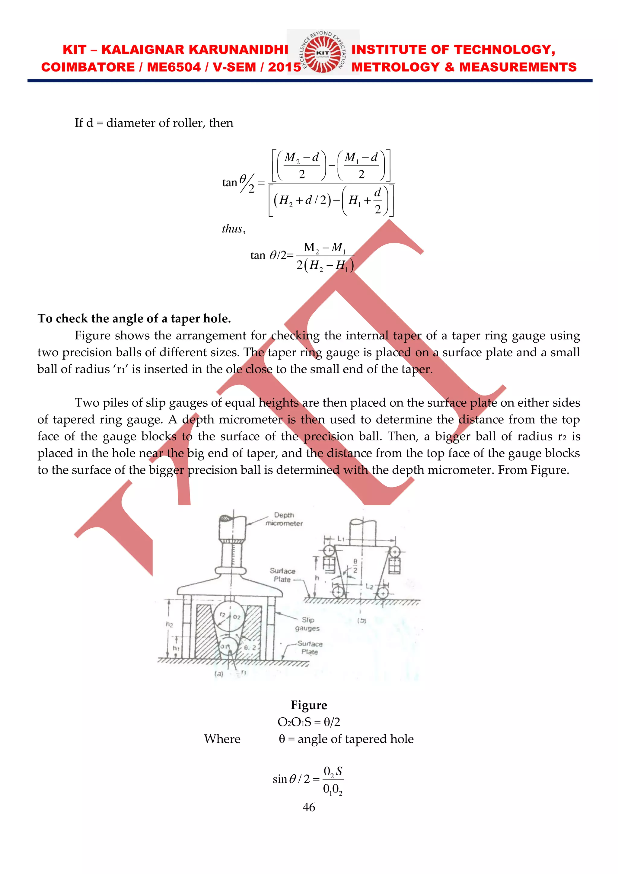 UNIT II LINEAR AND ANGULAR MEASUREMENT 9 | PDF