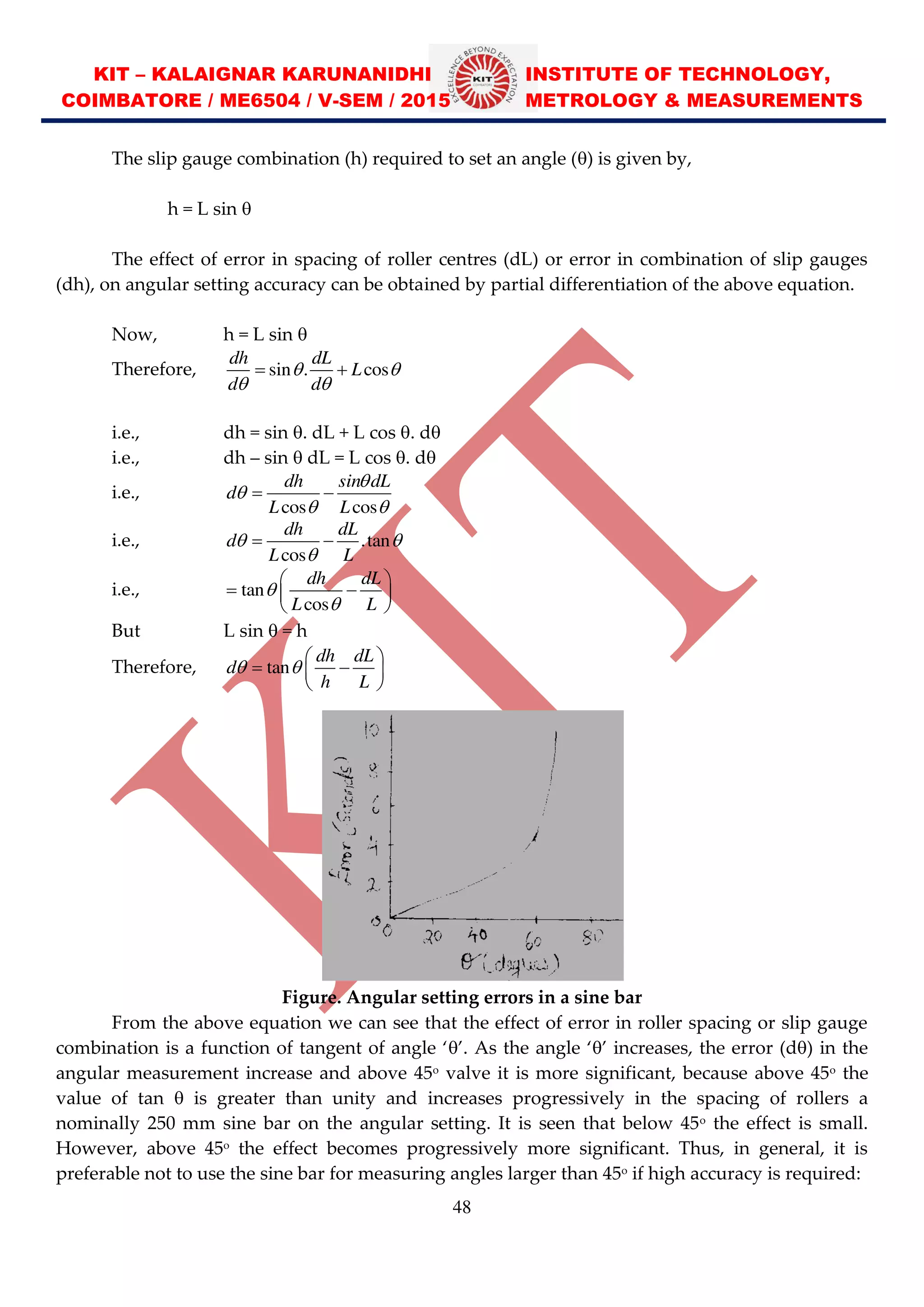 UNIT II LINEAR AND ANGULAR MEASUREMENT 9 | PDF