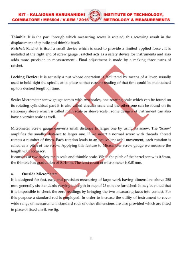 UNIT II LINEAR AND ANGULAR MEASUREMENT 9 | PDF