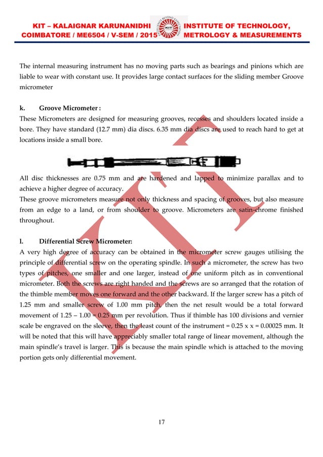 UNIT II LINEAR AND ANGULAR MEASUREMENT 9 | PDF