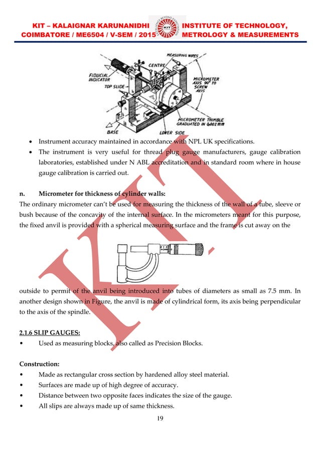 UNIT II LINEAR AND ANGULAR MEASUREMENT 9 | PDF