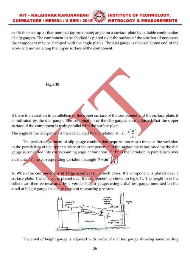 UNIT II LINEAR AND ANGULAR MEASUREMENT 9 | PDF