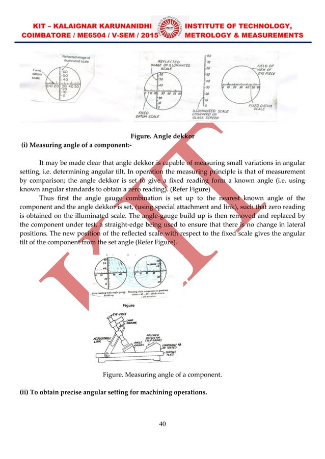 UNIT II LINEAR AND ANGULAR MEASUREMENT 9 | PDF