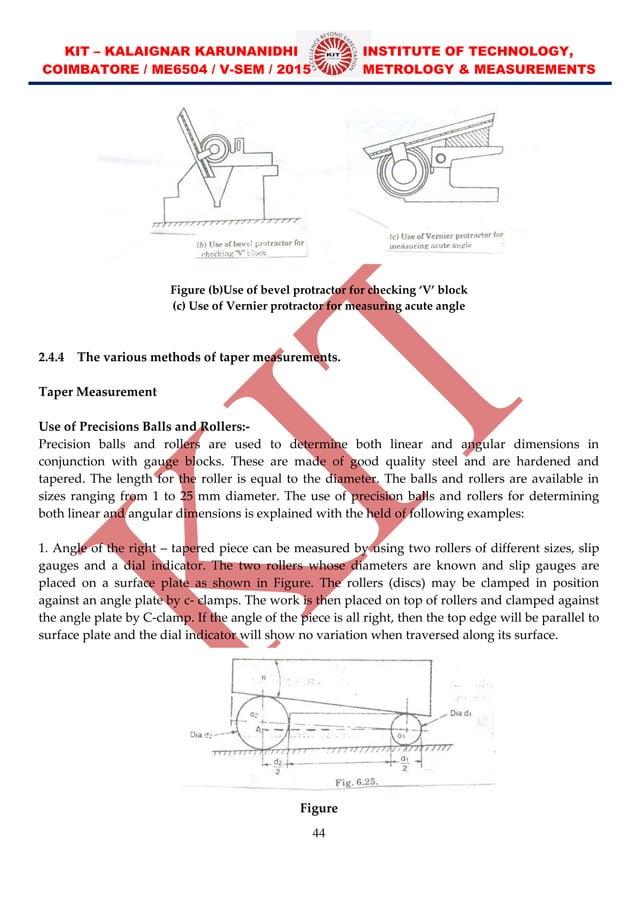 UNIT II LINEAR AND ANGULAR MEASUREMENT 9 | PDF