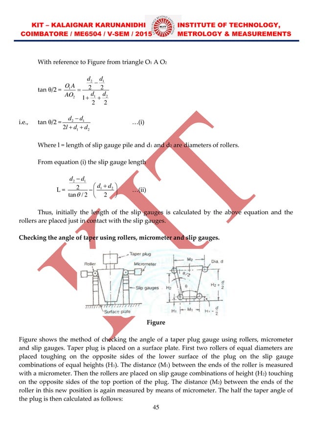 UNIT II LINEAR AND ANGULAR MEASUREMENT 9 | PDF