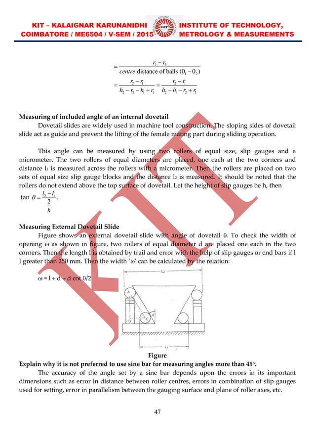 UNIT II LINEAR AND ANGULAR MEASUREMENT 9 | PDF