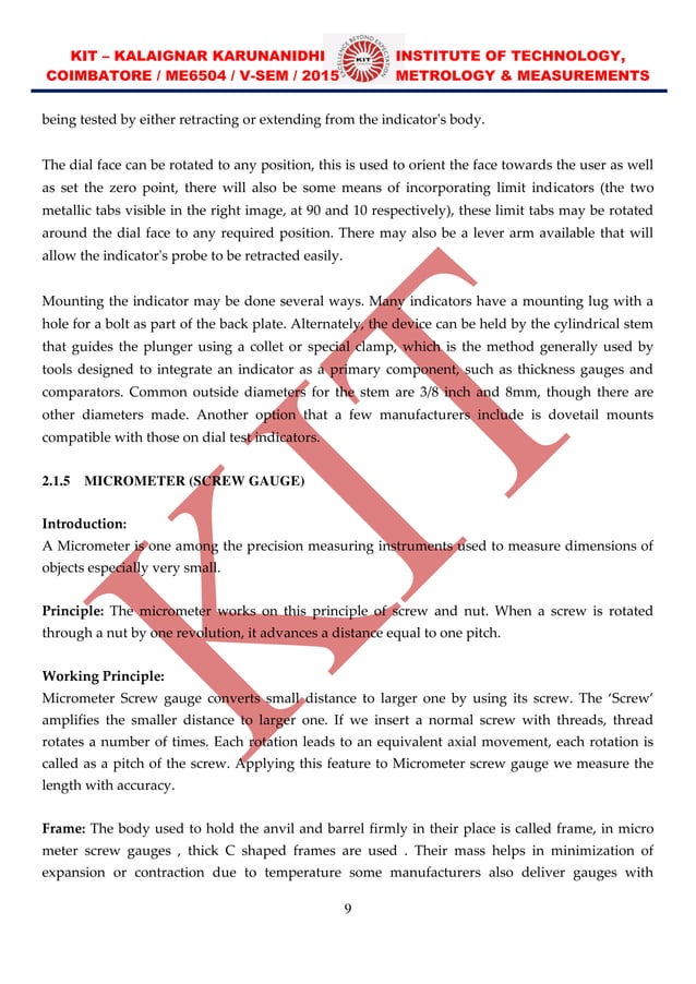 UNIT II LINEAR AND ANGULAR MEASUREMENT 9 | PDF