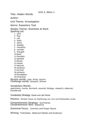 Unit 2 Story 1 Hidden Worlds | PDF