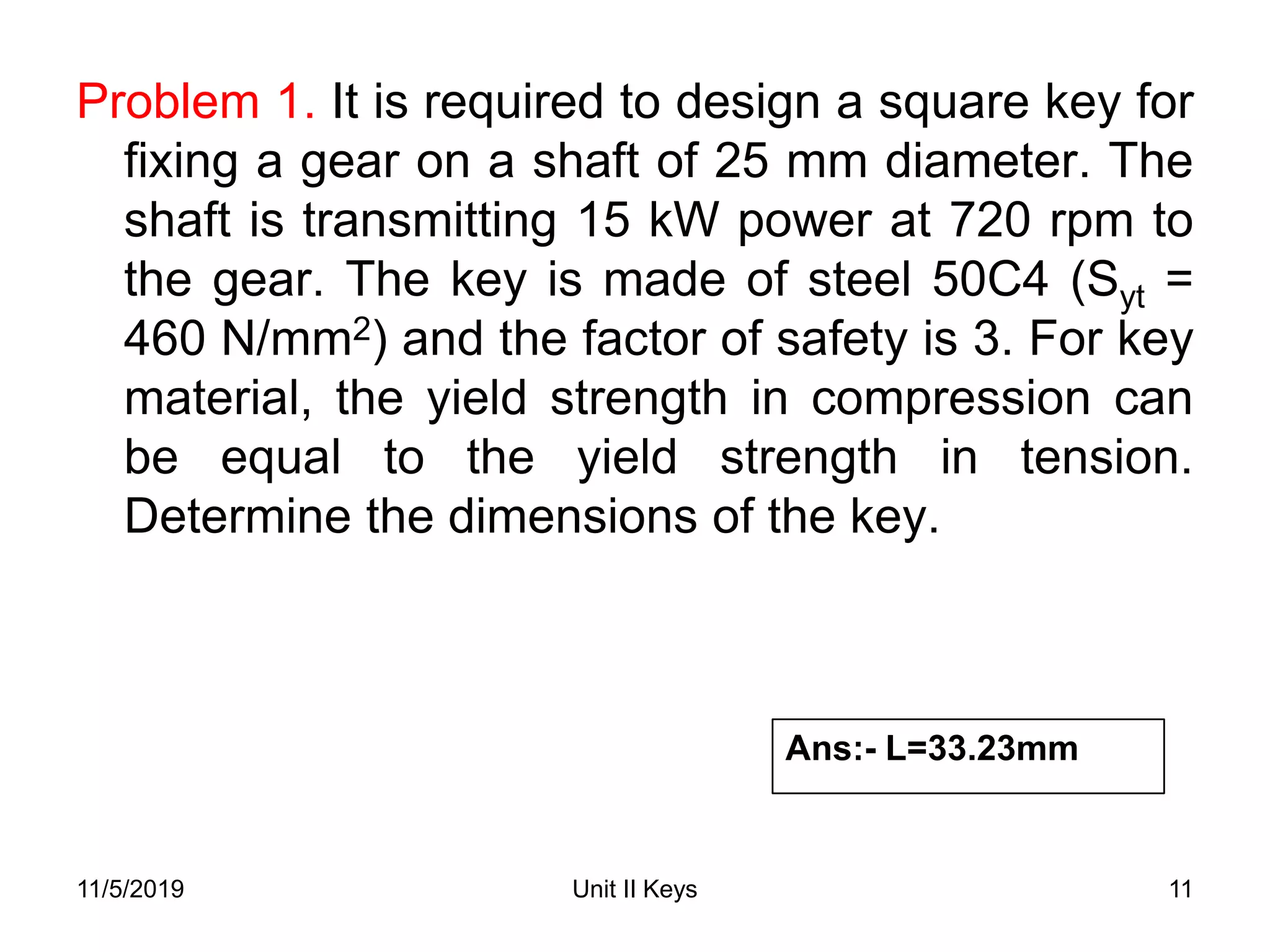 Unit 2.2 Design of keys | PDF