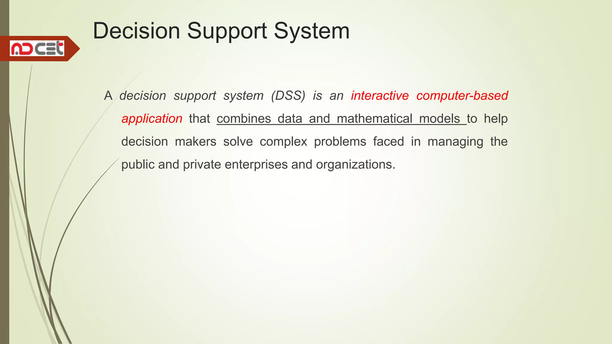 Business Intelligence and decision support system | PPTX