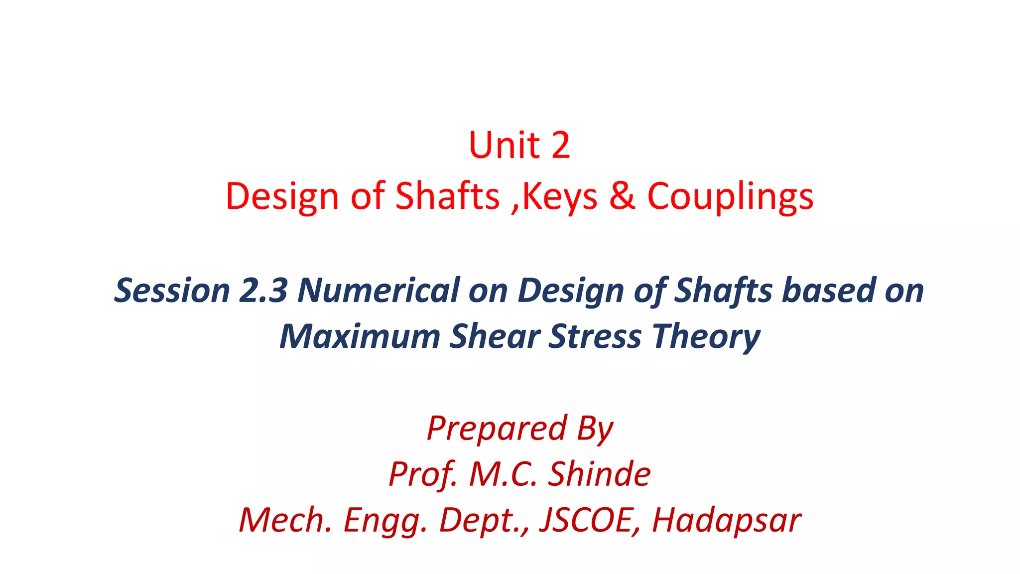 Unit 2 Design Of Shafts Keys and Couplings | PDF