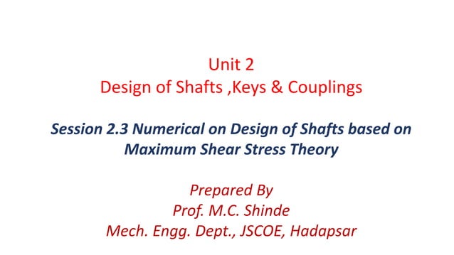 Unit 2 Design Of Shafts Keys and Couplings | PDF | Physics | Science