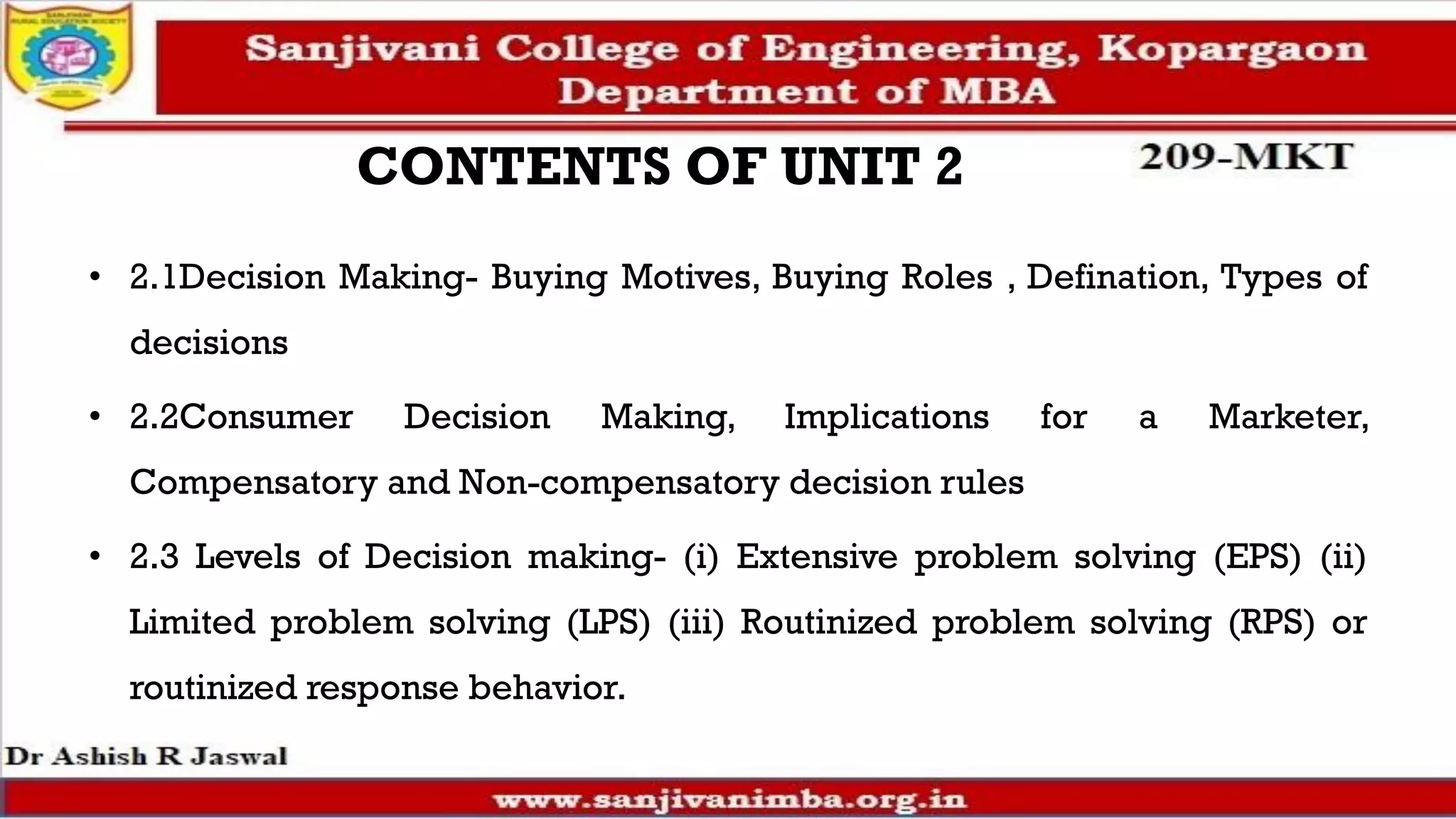 209 MKT CONSUMER BEHAVIOUR UNIT 2 | PDF