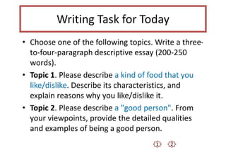 Unit 2. Descriptive Essays | PPT