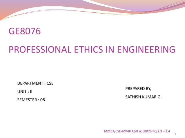 UNIT 2.pptx professional ethics engineering | PPTX | Educational Assessment | Education