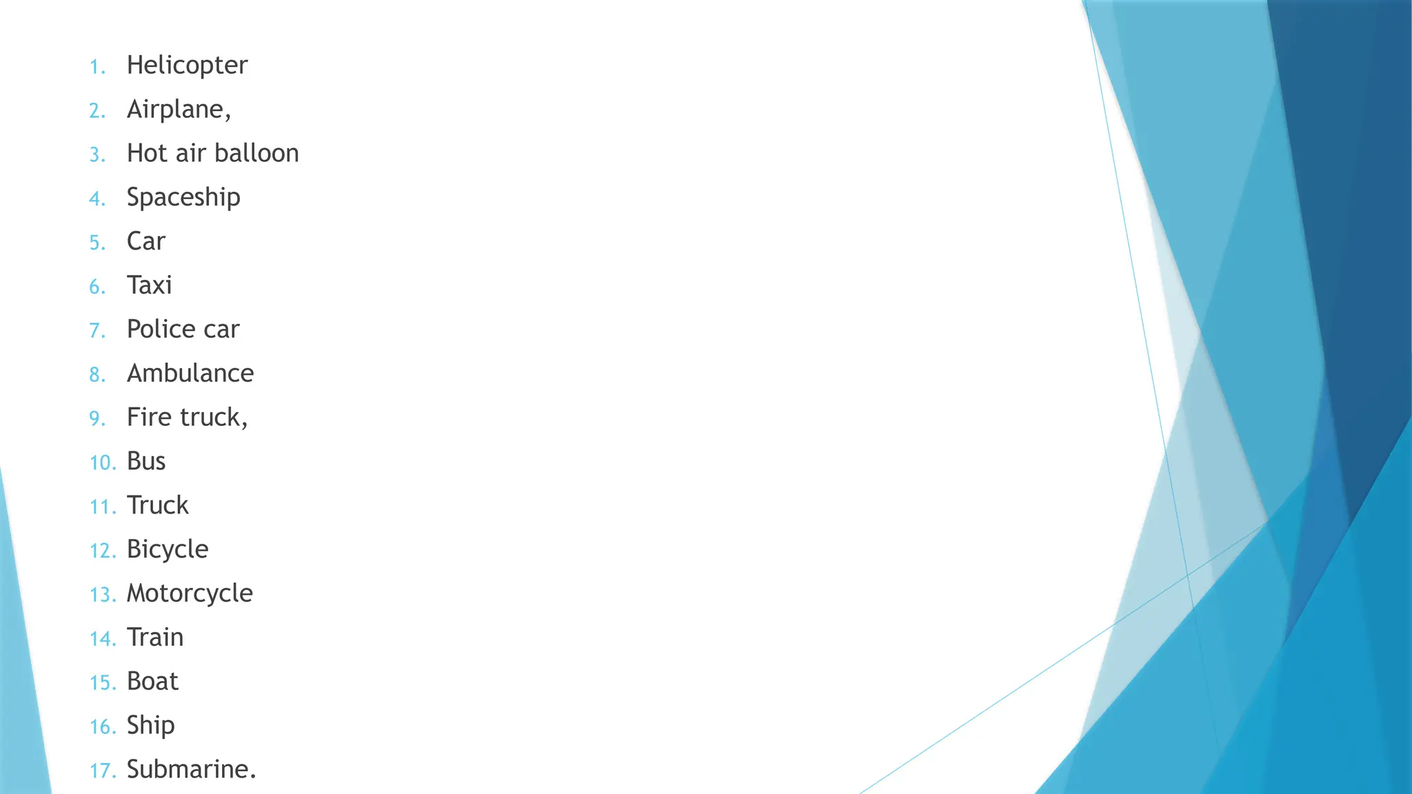 Unit 2 means of transportation: Vocabulary | PPT